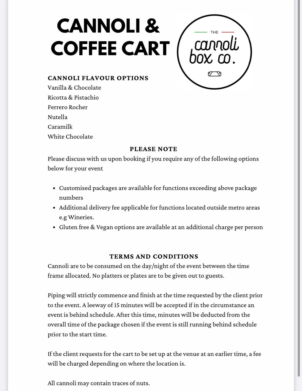 Cannoli Cart Packages – The Cannoli Box Co.